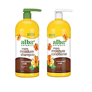 Alba Botanica More Moisture Coconut Milk Shampoo and Conditioner - 34 fl oz Each - Plant Based and Cruelty Free - Formulated for Dry Hair - No Artificial Colors, Parabens, Phthalates, or Sulfates