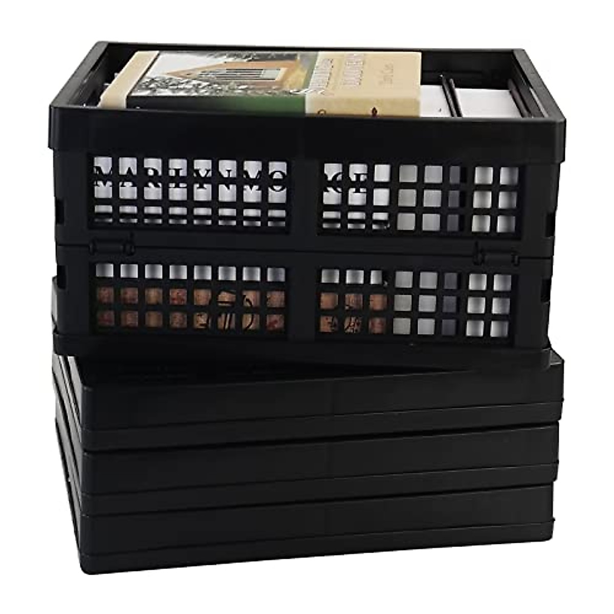 Zopnny 4 Packs Collapsible Milk Crates, 15 L Plastic Stackable Storage Bins Utility Folding Baskets, f