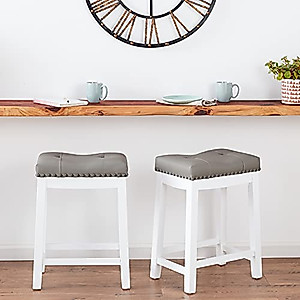 Angel Line Cambridge bar stools, 24" Set of 2, White with Gray Cushion