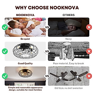 NookNova Ceiling Fan with Lights, 16 Inch Caged Ceiling Fan Lights Remote Control Small Industrial Ceiling Fan Light Fixture Flush Mount Farmhouse Light 6 Speeds Bladeless Lights for Bedroom Kitchen