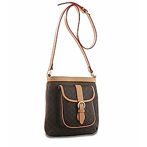 Rioni St-20230 Signature Brown Canvas Leather DAILY TOURIST Handbag Crossbody