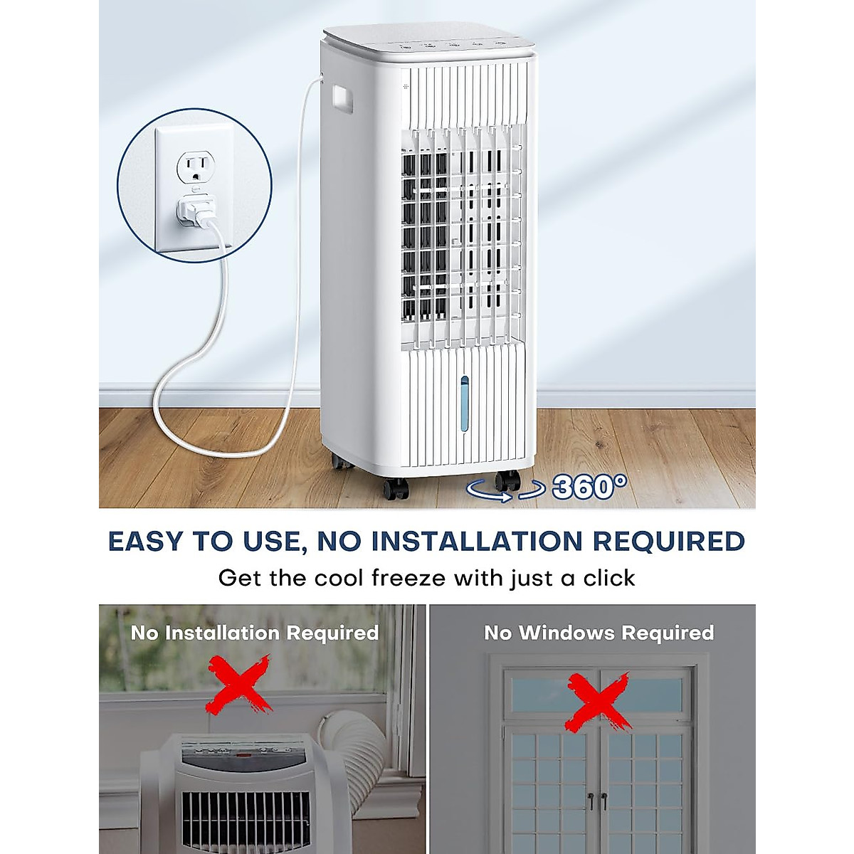 BALKO Evaporative Air Cooler, 3-IN-1 Swamp Cooler, 2 Modes and 3 Speeds, 25-INCH Windowless Air Conditioner w/Remote…