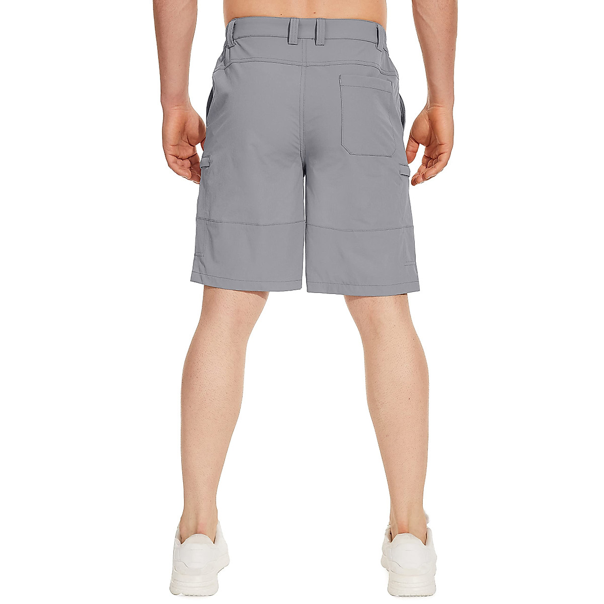 CRYSULLY Men's Summer Hiking Regular Fit Shorts with 5 Pockets, Cargo Shorts Light Grey