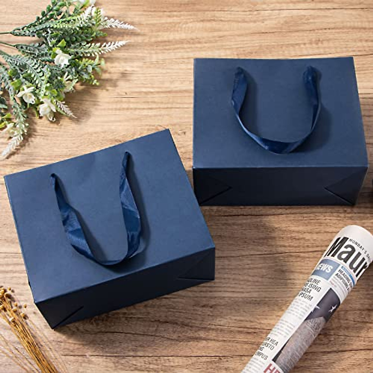 Sdootjewelry Blue Gift Bags, Navy Gift Bag with Handles 8.7×3.9×7.1'' Kraft Paper Bags 20 Pack Heavy Duty Shopping Bags Matte Paper Bags Party Bags Shopping Bags Merchandise Bags