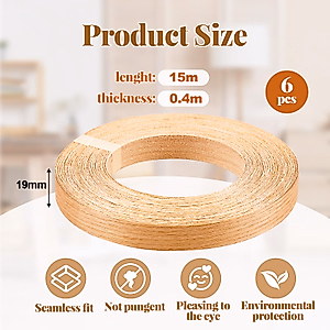 Soaoo 6 Roll 3/4 Inch x 50 ft Plywood Edge Banding – Pre-glued Wood Veneer Roll Plywood Edge Trim Flexible Plywood Birch Edge Banding Easy Application for Furniture Restoration