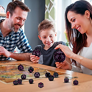 15 Pieces Complete Polyhedral Dice Set D3-D100 Spherical RPG Dice Set in Opaque Black, 100 Sides Dice Set for Role Playing Table Games Party Supplies (Black and Purple)