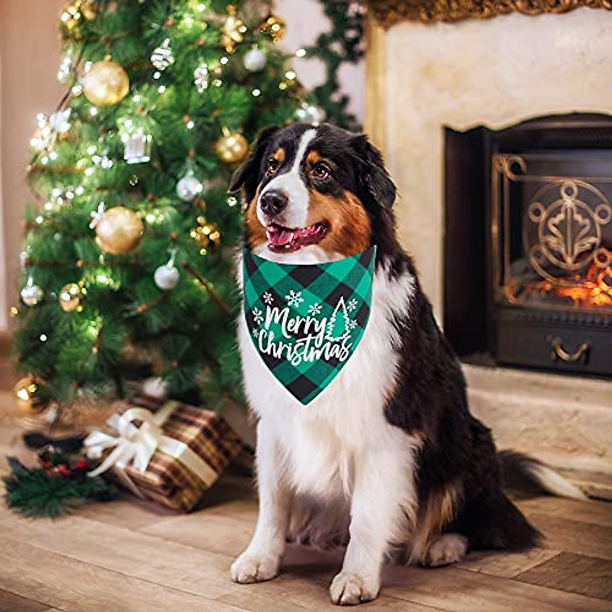 PTDECOR 2 Pack Dog Bandana Christmas Classic Plaid Pet Dog Scarf Triangle Bibs Kerchief Dog Christmas Accessories Merry Christmas Bandanas for Small Medium Large Dogs Pets (Merry Christmas-2)