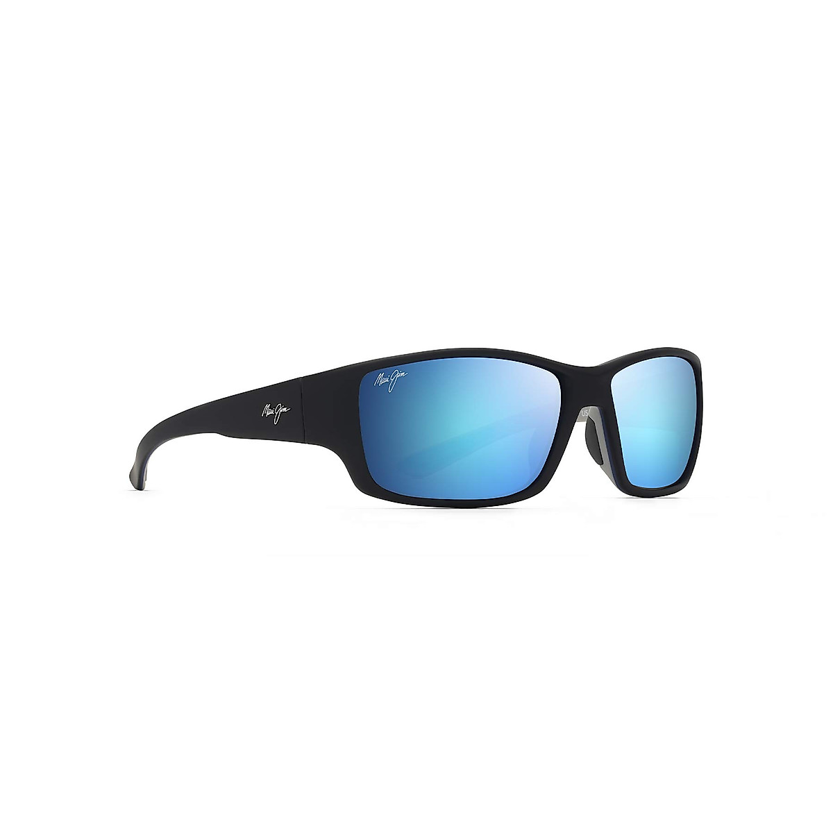 Maui Jim Men's Local Kine Polarized Wrap Sunglasses, Soft Black/Sea Blue/ Grey/Blue Hawaii, Large