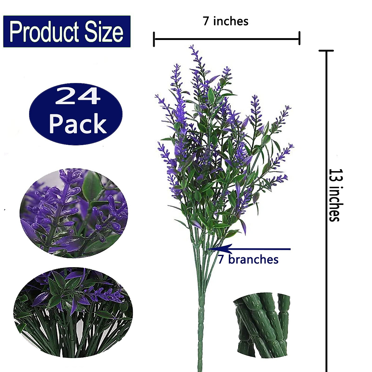 Outdoor Artificial Flower 24 Bundles Fake Flowers Lavender Plants Faux UV Resistant Plastic Greenery Shrubs for Outside Indoor Hanging Plant Garden Porch Window Box Home Farmhouse Decor (Purple 24P)