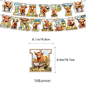 HXJFGDM Highland Cow Birthday Decorations - Highland Cow Party Decorations,Include Happy Birthday Banner Brown Highland Cow Flower Balloons for Farm Animal Holy Cow Party Decor