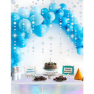 Iridescence Plastic Table Cloths for Parties 2 Pack Disposable Rectangle Holographic Foil Party Wedding Christmas Birthday Party Decorations with 2 Pack Star Garland Party Decorations Banner (Laser)