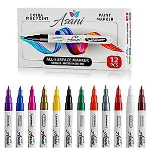 Paint Pens Acrylic Markers Set (12-Color) | For Painting Glass, Wood, Porcelain, Ceramic, Fabric, Paper, Kindness Rocks, Mugs, Calligraphy, Unique Arts and Crafts Supplies (Extra Fine Point)