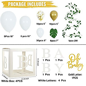 Baby Shower Balloon Boxes Party Decorations, Oh Baby Party Balloon Boxes White and Gold Balloons Palm Leaves Ivy Garland for Oh Baby Shower Party Decorations Boy Girls