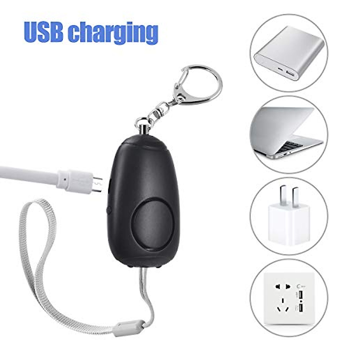 (Upgraded New Version) Safe Sound Personal Alarm, Rechargeable Emergency 130db Security Alarm Keychain Siren Song with 2 LED Lights, for Women, Men, Children, Elderly (3 Pack)