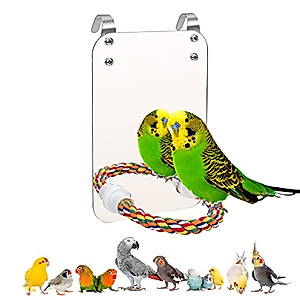7‘’ Bird Mirror Coolrunner Mirror for Bird Cage Bird Mirror for Parakeets Cage Cockatiels Conures Cage Bird Parrot Mirror with Rope Parrot