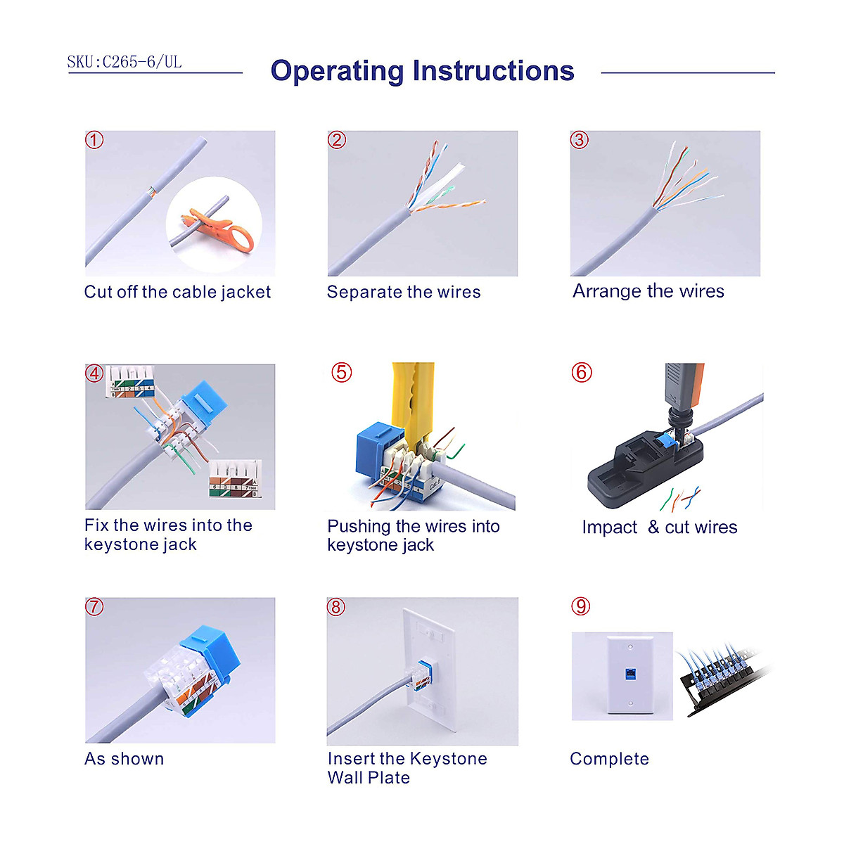 VCELINK 50-Pack RJ45 Cat6 Keystone Jack White Bundle with 1-Pack Punch Down Tool with 110 and 66 Blades and 2-Pack Mini Wire Stripper Cutter