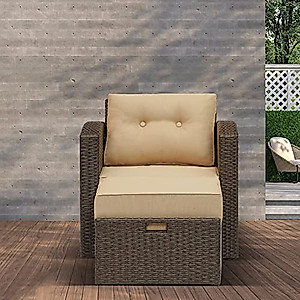 Wicker Patio Furniture Set Outdoor Patio Chairs with Ottomans, 2 Pieces Outdoor Lounge Chair Chat Patio Couch Sofa Chair with Ottoman,Aluminum Frame