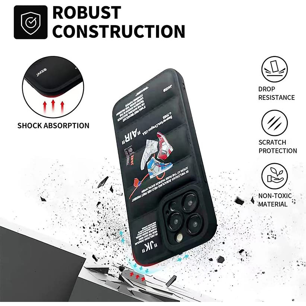 LULALULAHEI Cool Cute Puffer Case for iPhone 13 Pro Max, Funny Basketball Shoes Graphics Fashion Street Pattern Full Body Protection Phone Cover/Case for Kids Boys Girls Teens(13 Pro Max-Black)