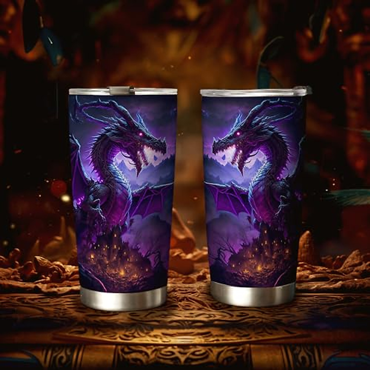 20oz Mythical Dark Dragon Tumbler, Gaming, Gamers Gifts for Dragon Lovers, Coffee Thermos for Men, Stainless Steel Double Wall Vacuum Insulated Coffee Mug, Travel Cup with Lid