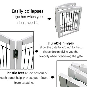 ZJSF Freestanding Foldable Dog Gate for House Extra Wide Wooden White Indoor Puppy Gate Stairs Dog Gates Doorways Tall Pet Gate 4 Panels Fence