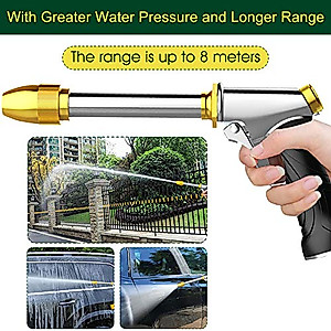 Upgrade Water Hose Nozzle Long Rod Garden Hose Nozzle Heavy Duty metal Brass sprayer 360° Rotaing spray gun for car wash, Plants and Lawn,Patio Gardening, Pets Shower Hose Nozzle + Quick Connector