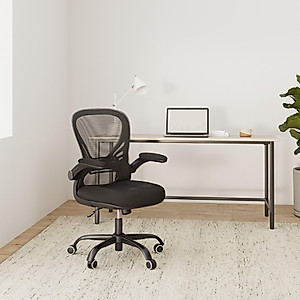 GTRSJ Office Chair with Flip up Armrests Mesh Executive Chairs Ergonomic Desk Chair with Lumbar Support Swivel Computer Chair for Conference Room Max Capacity 300lbs (Black/Noir)