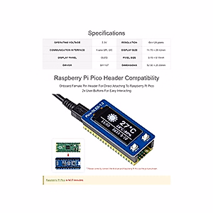 Waveshare 1.3inch OLED Display Module for Raspberry Pi Pico 64×128 Pixels with SPI/I2C Interface Embedded SH1107 Driver Comes with Raspberry Pi Pico C/C++ and MicroPython Demo