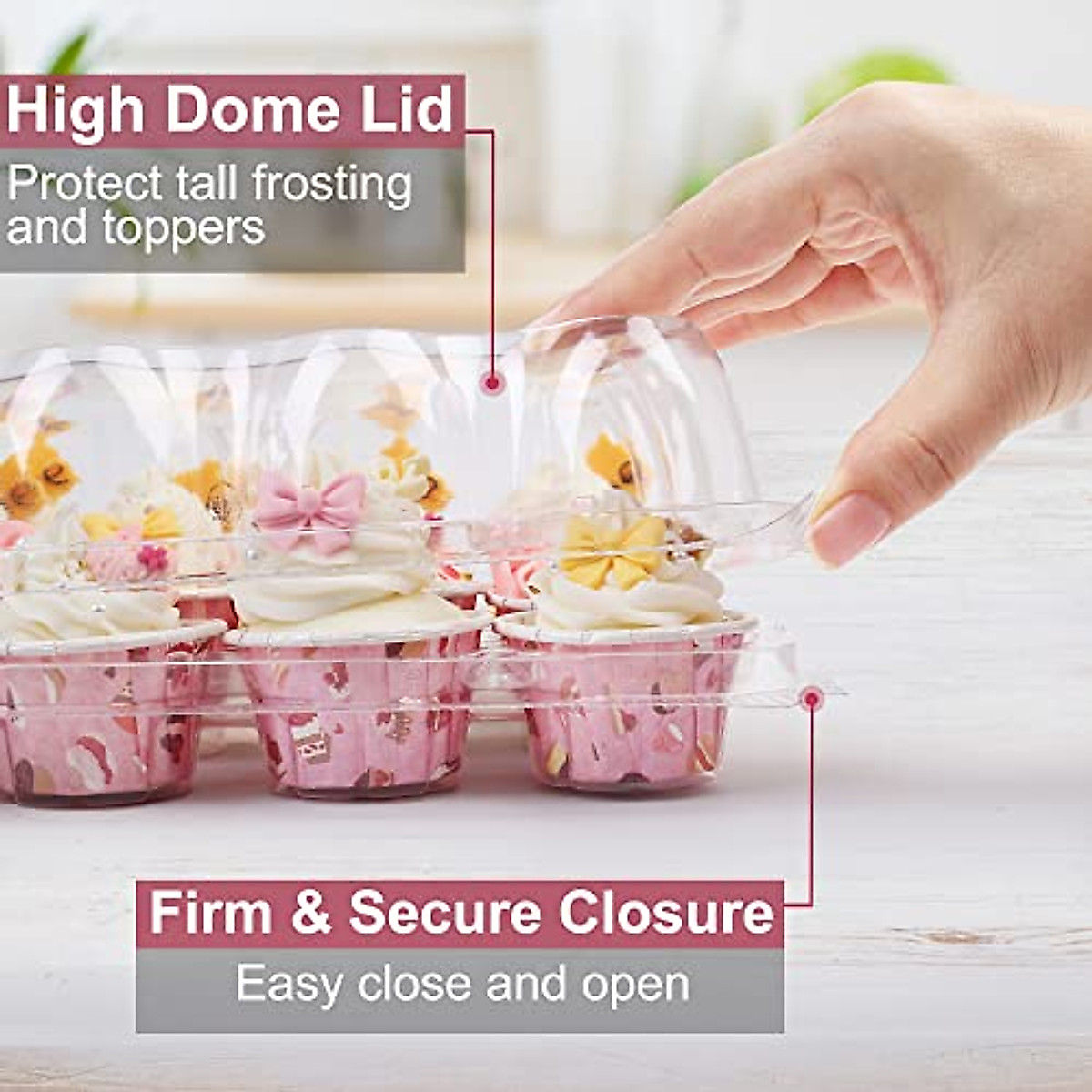 LotFancy Mini Cupcake Containers, 24 Count, 12 Pack Plastic Cupcake Holder with 288 Cupcake Liners, Clear Disposable Mini Cupcake Carriers with Detachable Dome Lid