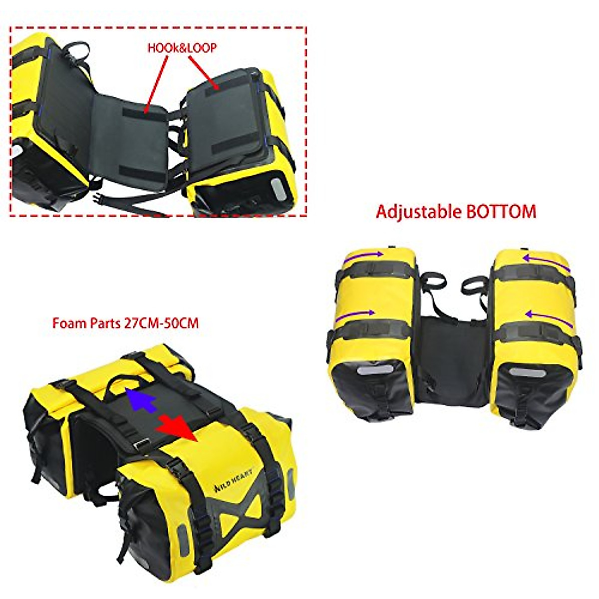 WILD HEART Waterproof Bag Motorcycle saddlebag 50L Tank Bag Motor Side Bag (Black)