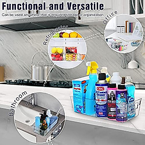 ESARORA Plastic Storage Bin with Lid and Divider, Clear Shallow Pantry Organizer with Handle for Fridge, Cabinet, Kitchen, Bedroom, Closet, Bathroom, Office, Pantry Organization, 8 Pack - 12.6 inch