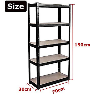 5 Tier Storage Rack Black Shelving Unit Storage Shelves Metal Loading Capacity 175kg/ 386lbs Per Shelf, Heavy Duty Slat Shelving Unit for Storage, Black, 28" L x 12" W x 59" H