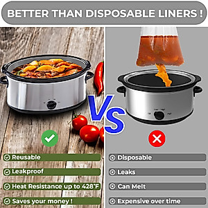 Silicone Slow Cooker Liners for 7-8QT CrockPot and other Oval Slow Cookers - Silicone Crock Pot Liners for 7-8 Quart Crock Pots - Reusable, Leakproof & Food-Grade Silicone Crock Pot Inserts - (Gray)