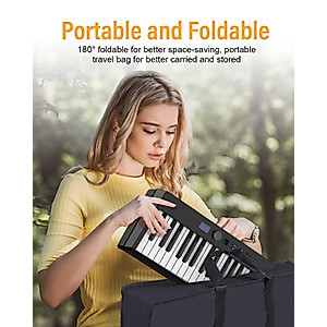 KONIX Folding Piano Keyboard 88 Key, Full Size Semi-Weighted Foldable Piano Keyboard, Bluetooth Portable Electronic Keyboard Piano with Sheet Music Stand, Sustain Pedal and Piano Bag, Black