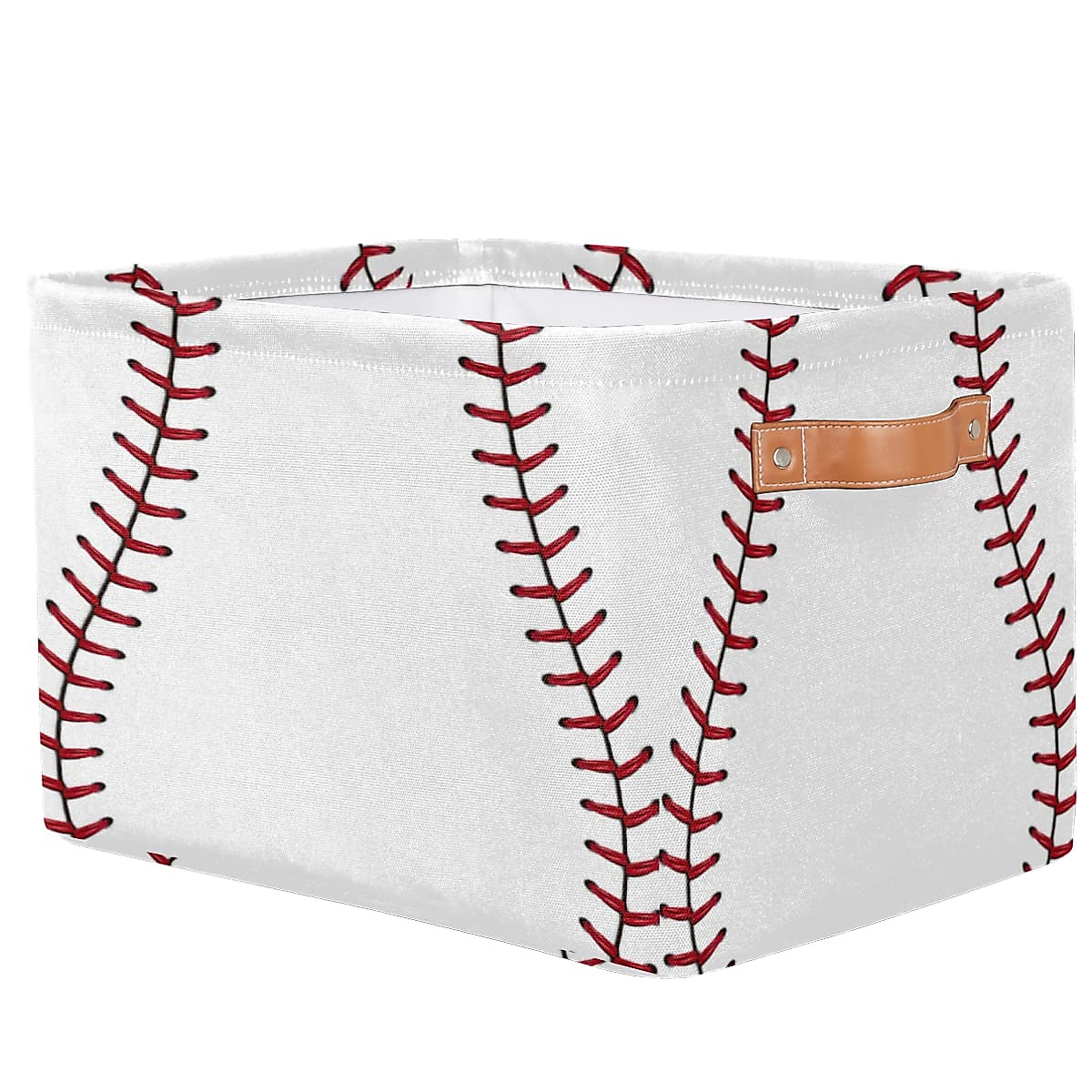 AUUXVA Baseball Stitches Laces Storage Bins Baskets Fabric Laundry Baskets, Red Softball Storage Cube Boxes Organizer Bag Bin for Toy Organizing Book Storage Shelves Nursery Closet