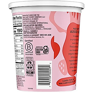 Wallaby Organic Aussie Greek Whole Milk Yogurt, Strawberry, 32 oz. USDA Organic
