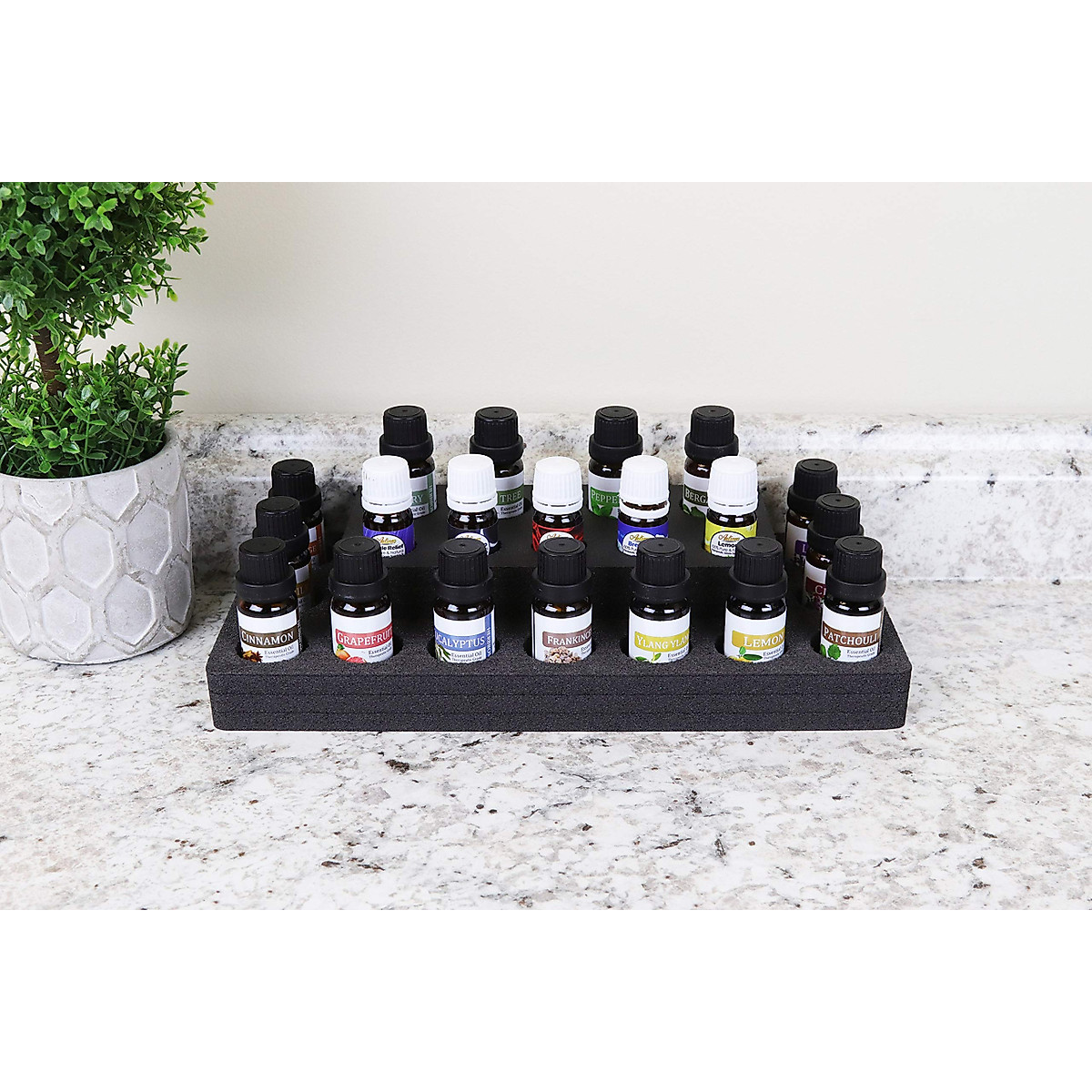 Polar Whale Essential Oil Storage Organizer 2 Tier Display Rack for Home Bathroom Bedroom Office Elegant Modern Durable Black Foam Washable Waterproof Holds 15 (5ml to 15ml) and 5 (5ml) Bottles