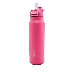 REDUCE 32 oz Hydrate Pro Stainless Steel Insulated Water Bottle - Flip Top Leak-Proof Lid, Dishwasher Safe, BPA-Free, Dual Wall Vacuum, Keeps Drinks Cold for 48 Hrs, Cup Holder Friendly - Sangria