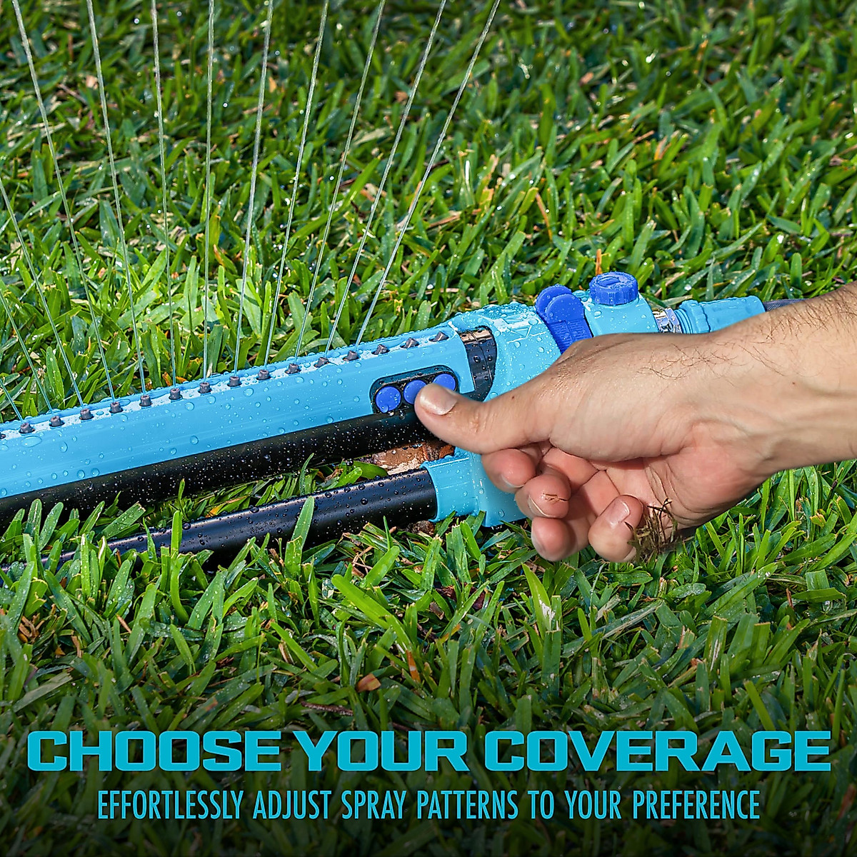 Aqua Joe AJ-OMS20-BRS 4973 Sq Ft Variable-Width Turbo Oscillating Sprinkler, 6 Switchable Spray Nozzles