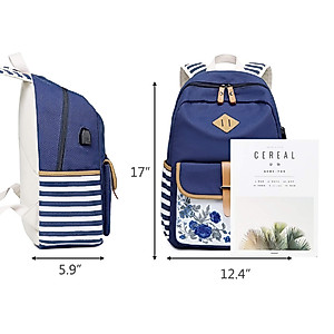 Goldwheat Canvas Backpacks for Girls with USB Charging Port School Bookbag