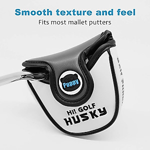 Funny Husky Dog White Mallet Putter Cover Headcover Head Cover Magnetic Thick PU Leather Golf Accessories for Men Women fits Odyssey Scotty Cameron Ping Taylor Made