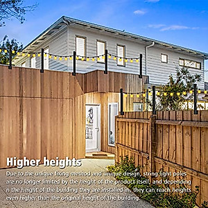 AILBTON 4 Pack 1.3 Ft Suspension Outdoor String Light Poles,Light Poles for Outside String Lights Hanging,with Clip and Holder,Light Post Mounting Stand for Patio Fence Wall Garden Backyard Deck