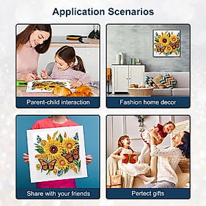 Stalente Diamond Painting Kits for Adults Sunflower, 5D Special Shape Diamond Art Kits for Beginners, Crystal Rhinestones Diamond Painting for Home Wall Decoration Gift 12×12inch, Butterfly
