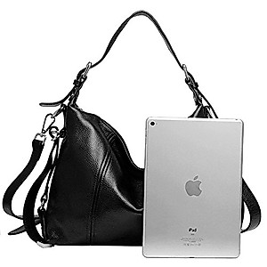 HESHE Vintage Genuine Leather Purses and Handbags for Women and Ladies Shoulder Bag Crossbody Bags (Black)