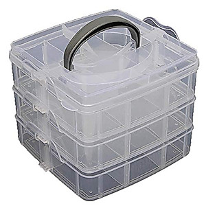 Baost 3-Layer Detachable Portable Clear Plastic Ornament Box Holder Carrier Art Craft Jewelry Earring Ring Beads Sewing Accessories Storage Organizer Container Case with Handle White