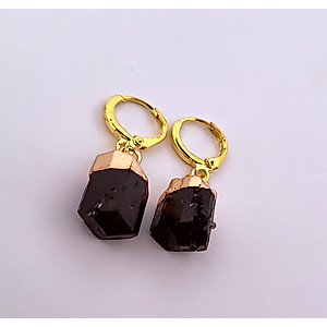 Natural Black Tourmaline Gold Dangle Earrings NBTGDE2