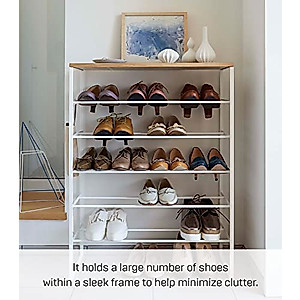 Yamazaki Home 6 Tier Wood Top Steel | Shoe Rack, One Size, White