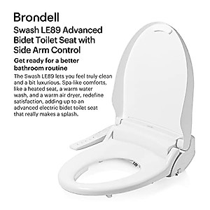 Brondell Swash Electronic Bidet Toilet Seat LE89, Fits Elongated Toilets, White – Side Arm Control, Warm Air Dryer, Strong Wash Mode, Stainless-Steel Nozzle, Nightlight and Easy Installation
