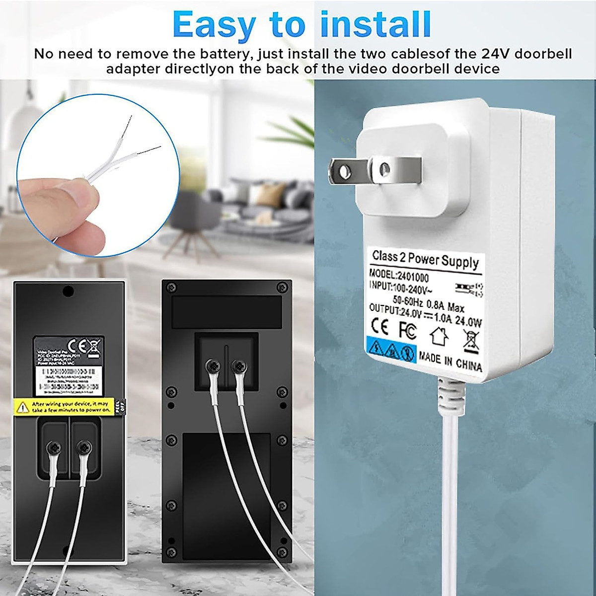 24V c Wire Adapter for Smart Thermostat - 26.2ft Long nest Power Connector，Ring doorbell Power Adapter Fits Ring, Nest Hello, Wyze, Eufy Video Doorbells and Ecobee,Sensi,Nest,Honeywell Thermostat
