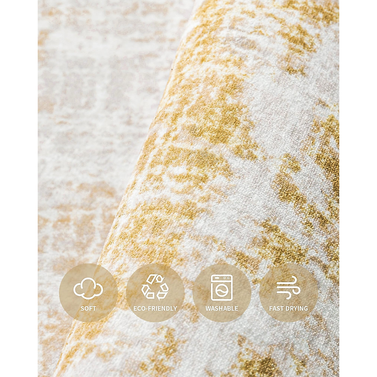 ILANGO 5 x 7 Area Rug for Living Room Bedroom Washable Rugs with Non Slip Backing High Traffic Indoor Carpet for Dining Room Dorm Non-Shedding & Fade Resistant Modern Rugs (Golden)