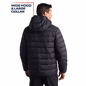 Reebok Men's Jacket – Lightweight Hooded Quilted Puffer Coat – Warm Insulated Winter Jacket for Men (S-4X), Size Large, Solid Black